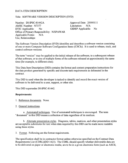 SOFTWARE VERSION DESCRIPTION (SVD) | SE Goldmine